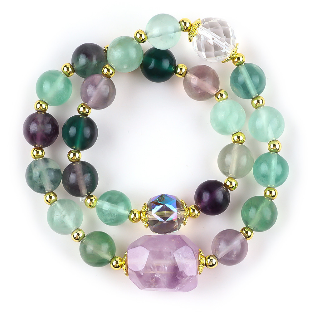 Handmade Gemstone Beaded Bracelet Natural Colored Fluorite Stone ...